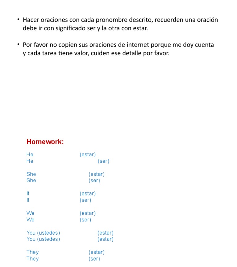 Homework Verb To Be | PDF