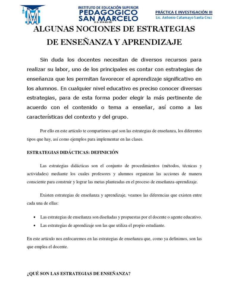 Lectura Estrategias De Enseñanza Y Aprendizaje Pdf Enseñando
