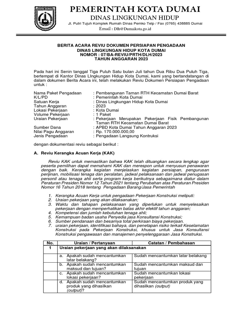 BA Reviu Dokumen PP Kontruksi | PDF