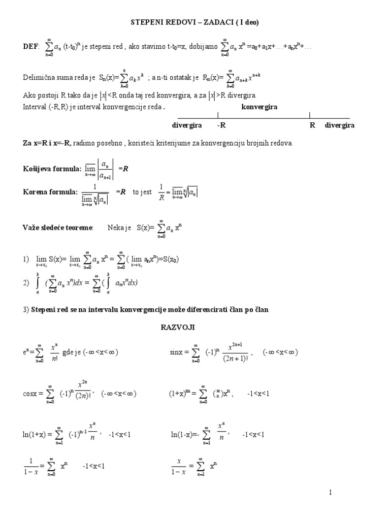 5.stepeni Redovi - Zadaci (I Deo) | PDF