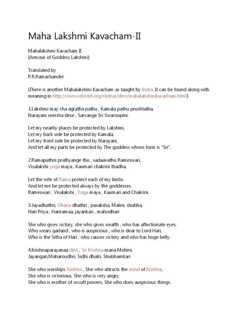 Maha Lakshmi Kavacham | PDF