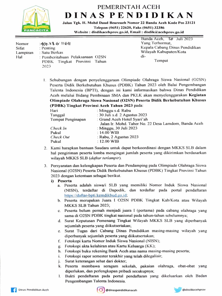Surat Pemanggilan O2SN PDBK 2023 | PDF Surat Pemanggilan O2SN PDBK 2023 | PDF