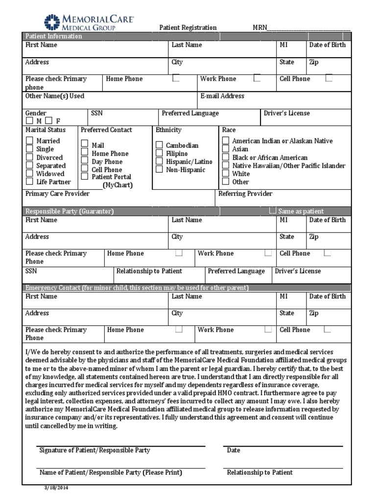 Patient Registration Form 03 | PDF | Race And Ethnicity In The United ...