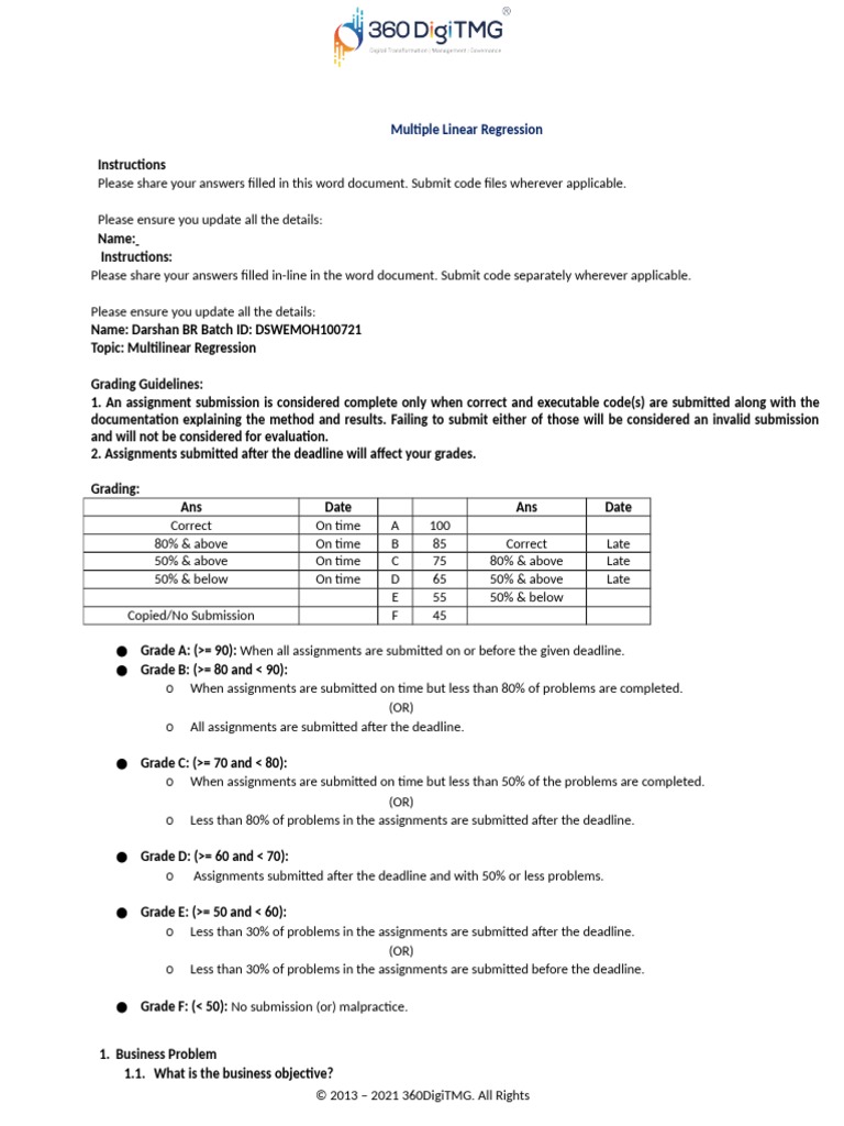 Multilinear ProblemStatement | PDF | Mean Squared Error | Regression Analysis