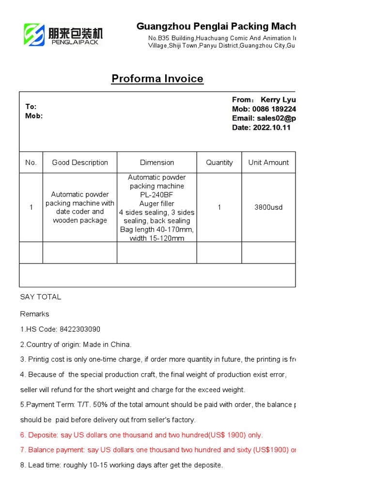 Proforma Invoice Format | PDF