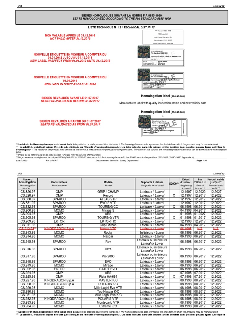 LT12 Baquets CS 8855-1999 | PDF