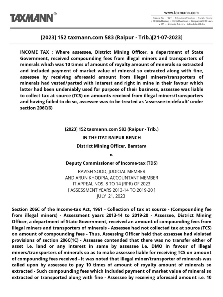 2023 152 Taxmann Com 583 Raipur Trib 21 07 2023 District Mining Officer Bemtara V | PDF ...