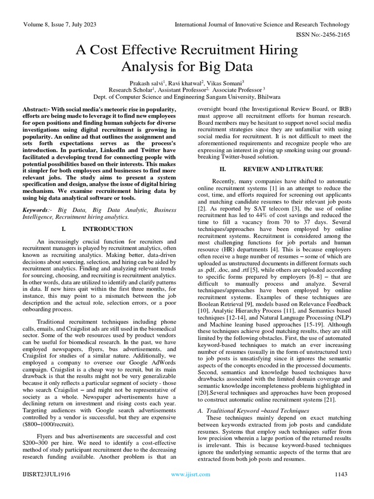 Cost-Effective Big Data Recruitment Analysis | PDF | Recruitment ...
