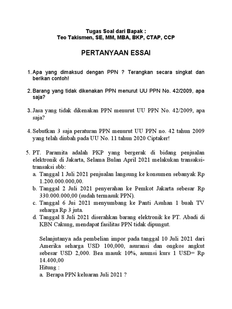 Soal Tugas SPT PPN dan Studi Kasus PPN | PDF