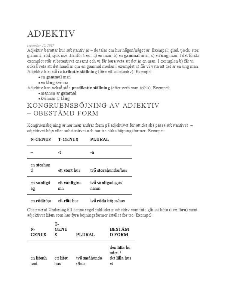 Adjektiv Regler | PDF