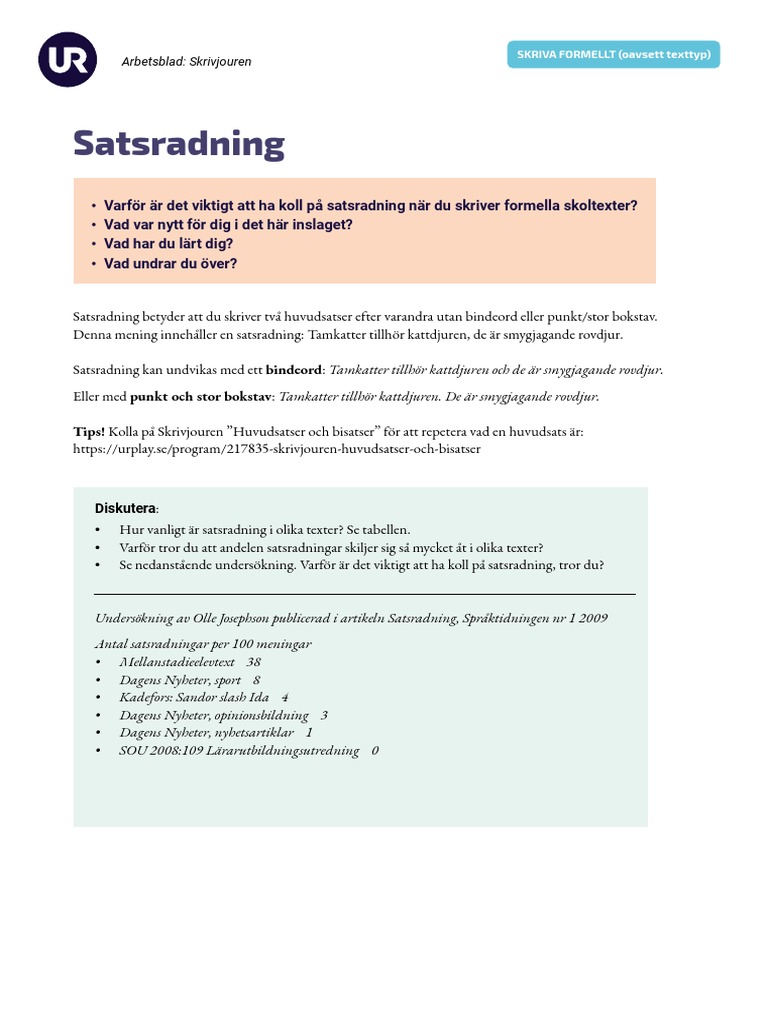 Arbetsblad Satsradning | PDF