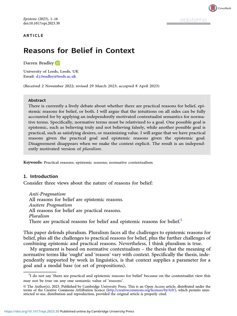 Reasons for Belief in Context | PDF | Epistemology | Modal Logic