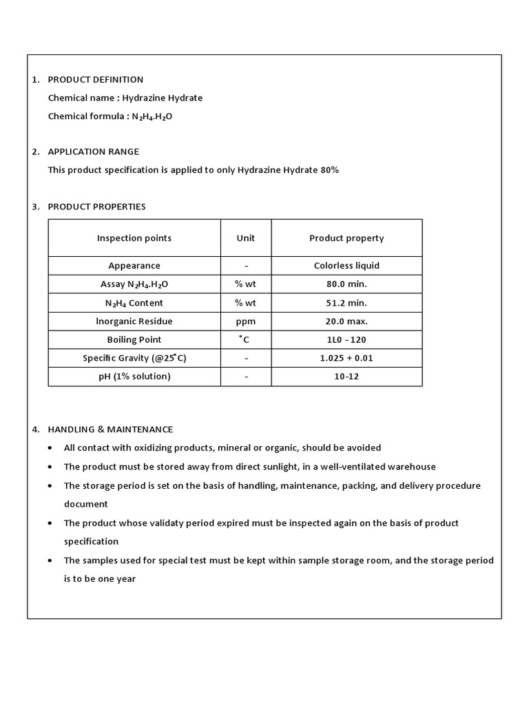Hydrazine Hydrate | PDF