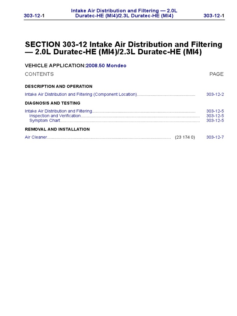 SECTION 303-12 Intake Air Distribution and Filtering - 2.0L Duratec-HE ...