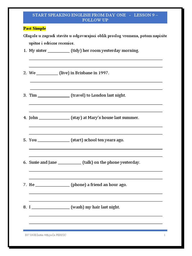 konverzacijski engleski lekcija 9 simple past tense | PDF