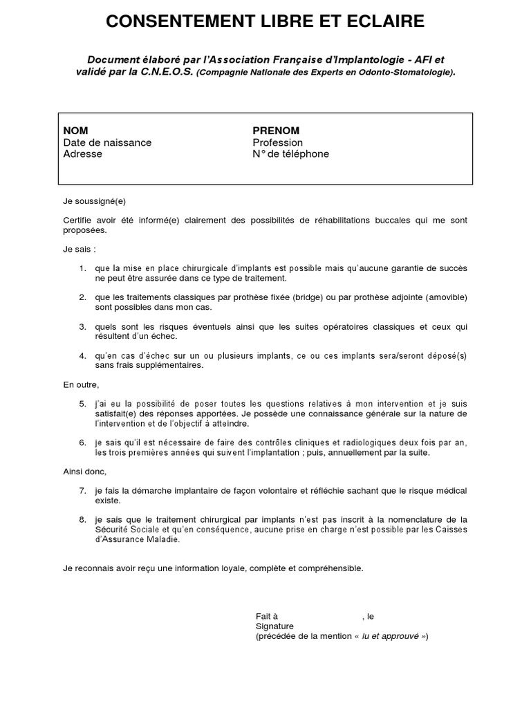 Consentement Libre Et Eclaire | PDF