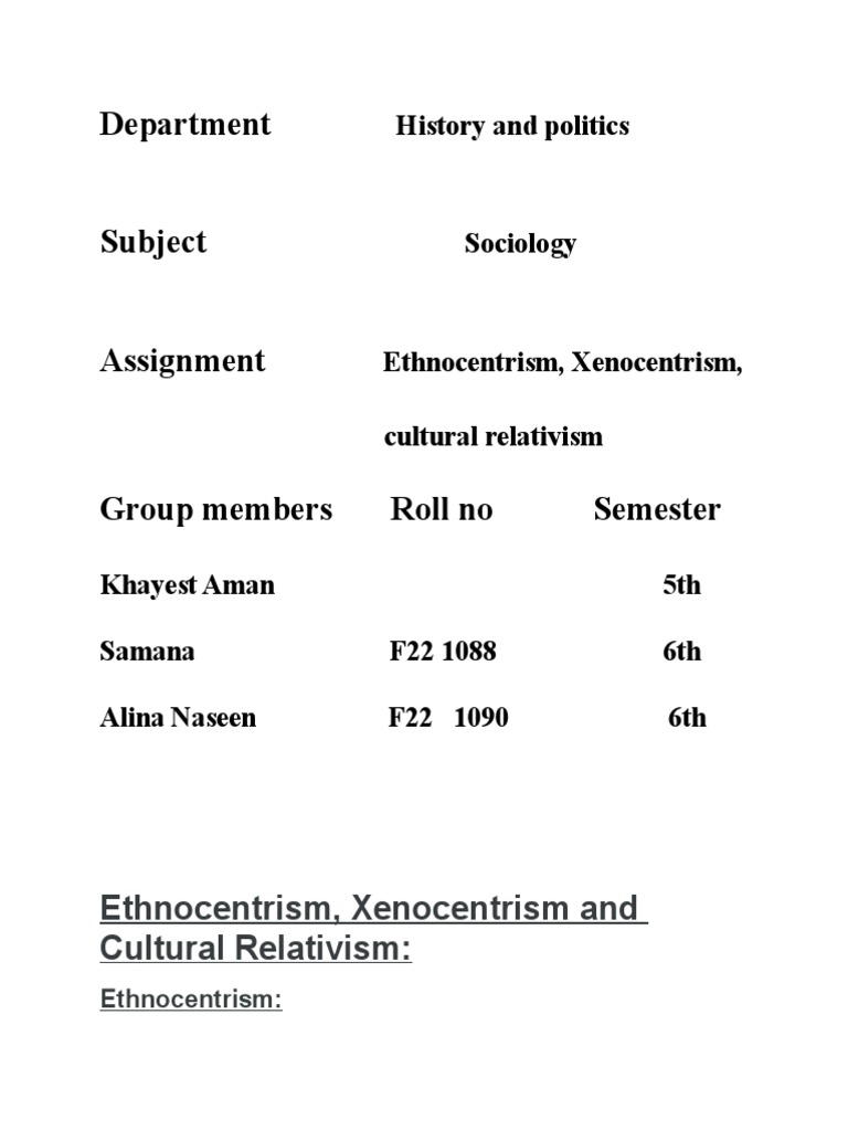 Ethnocentrism, Xenocentrism and Cultural Relativism | PDF