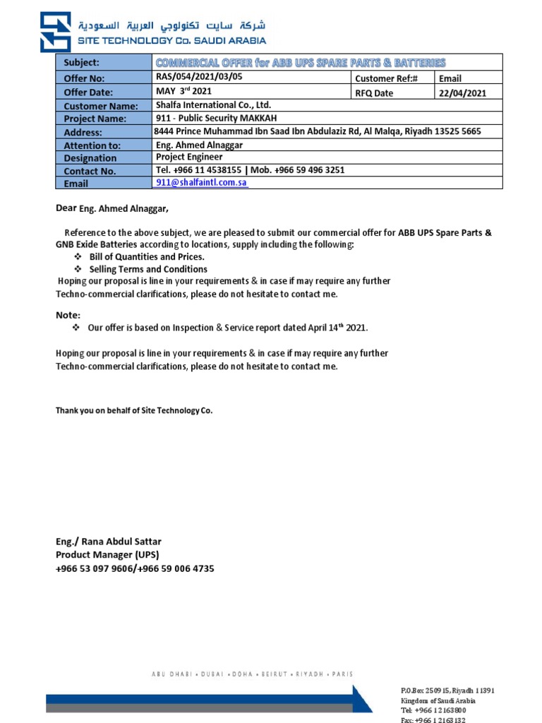 Offer For ABB UPS Spare Parts & GNB Exide Batteries | PDF