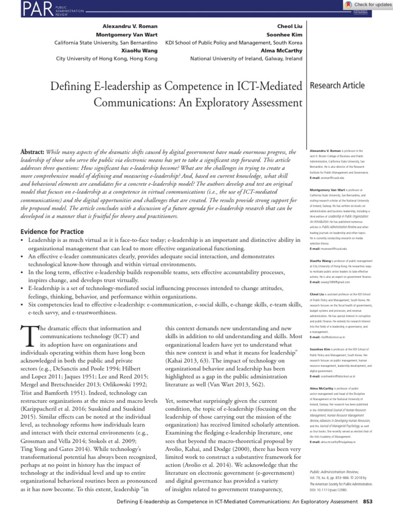 Defining E-Leadership As Competence in ICT-Mediated Communications: An ...