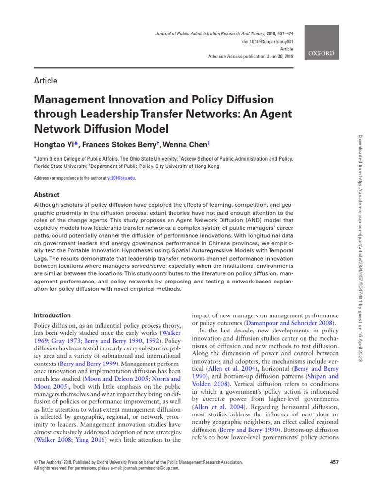 Management Innovation and Policy Diffusion Through Leadership Transfer ...