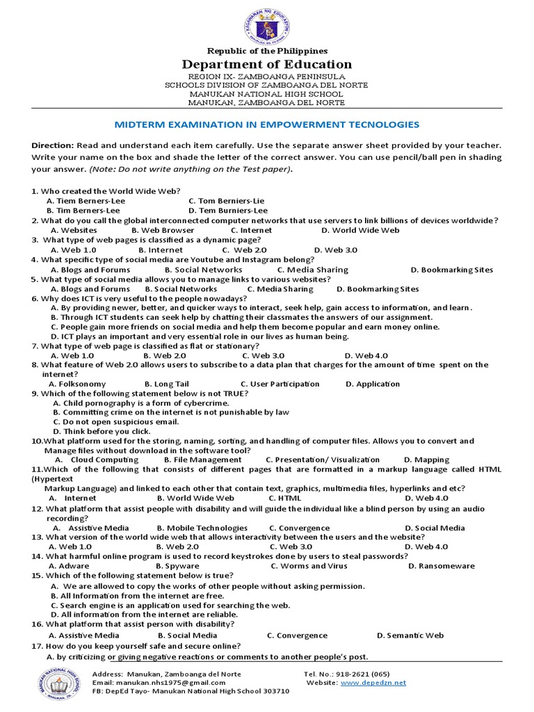 Midterm Exam in Empowerment Technologies | PDF Midterm Exam in Empowerment Technologies | PDF