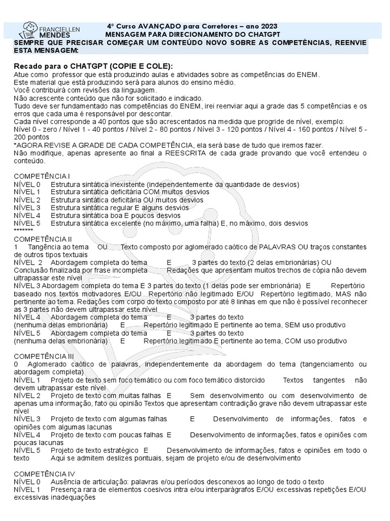 Comandos e Grade Do ENEM para ChatGPT | PDF
