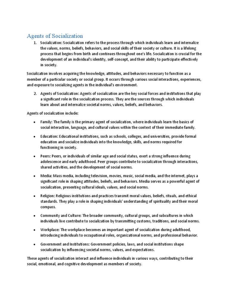 Understanding Agents of Socialization | PDF | Socialization | Institution