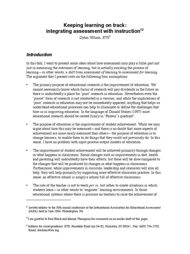 Integrating Assessment With Instruction | PDF | Educational Assessment | Cognition
