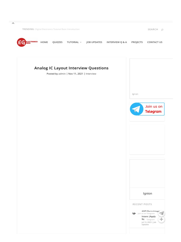 Analog IC Layout Interview Questions - Electronics Geek | PDF