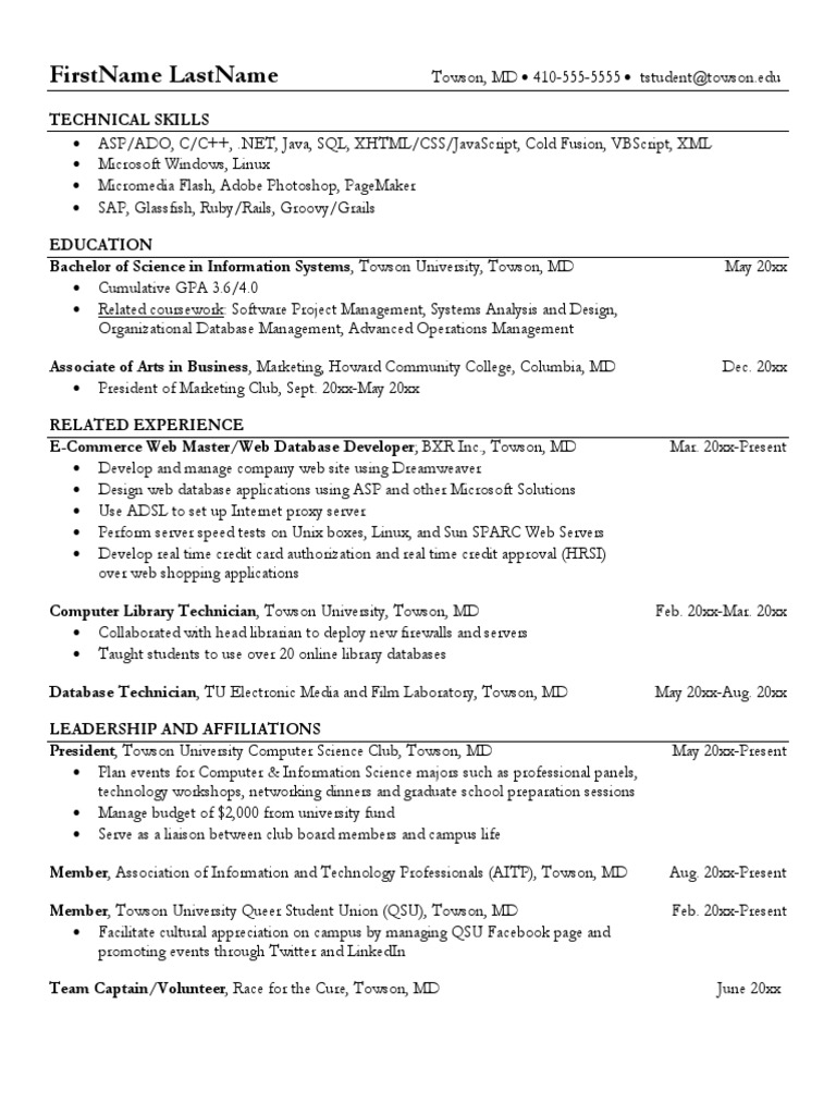 Sample Resume Information Systems | PDF | World Wide Web | Internet & Web