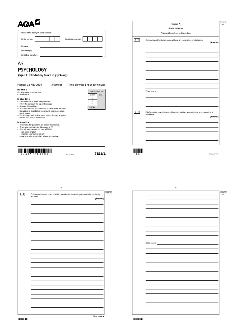Psychology AS Paper 1 2019 | PDF