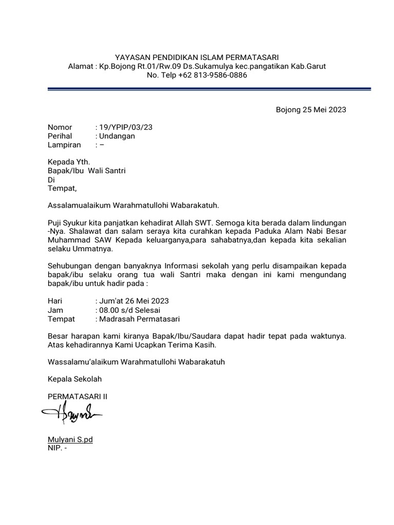 Surat Undangan Rapat Wali Murid | PDF