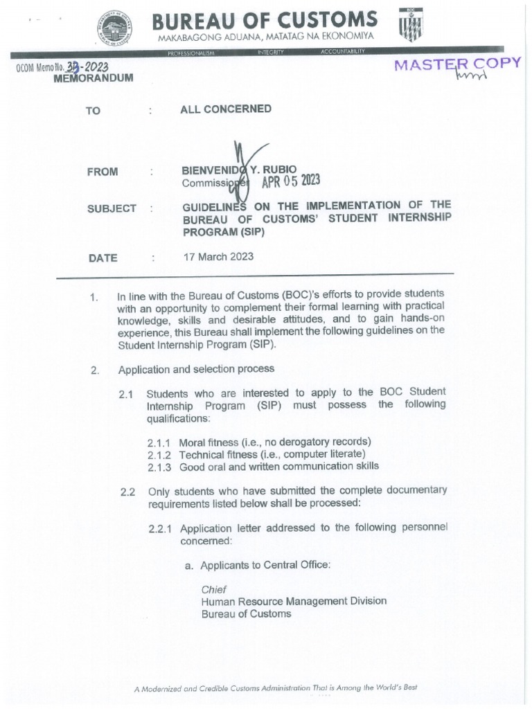CMO 33 2023 Guidelines On The Implementation of The BOCs Student ...