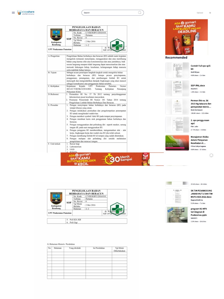 Sop Pengelolaan Limbah b3 Puskesmas | PDF
