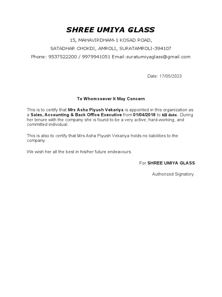 Work Experience Certificate | PDF