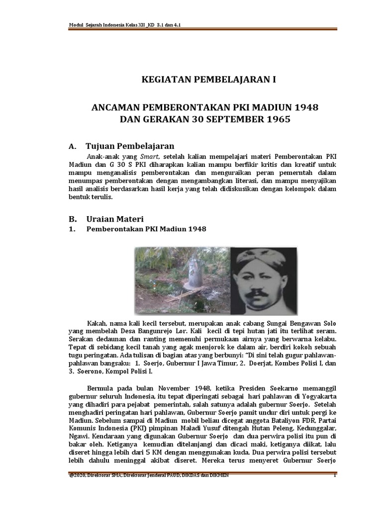 Ancaman Pemberontakan Pki Madiun 1948 Dan Gerakan 30 September 1965 | PDF
