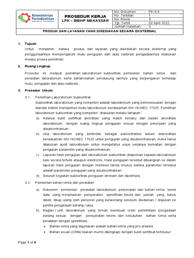 PK-6.6 Produk Dan Layanan Yang Disediakan Secara Eksternal Sesudah Revisi | PDF