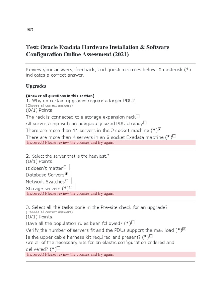 Oracle Exadata Hardware Installation & Software Configuration Online Assessment (2021 ...