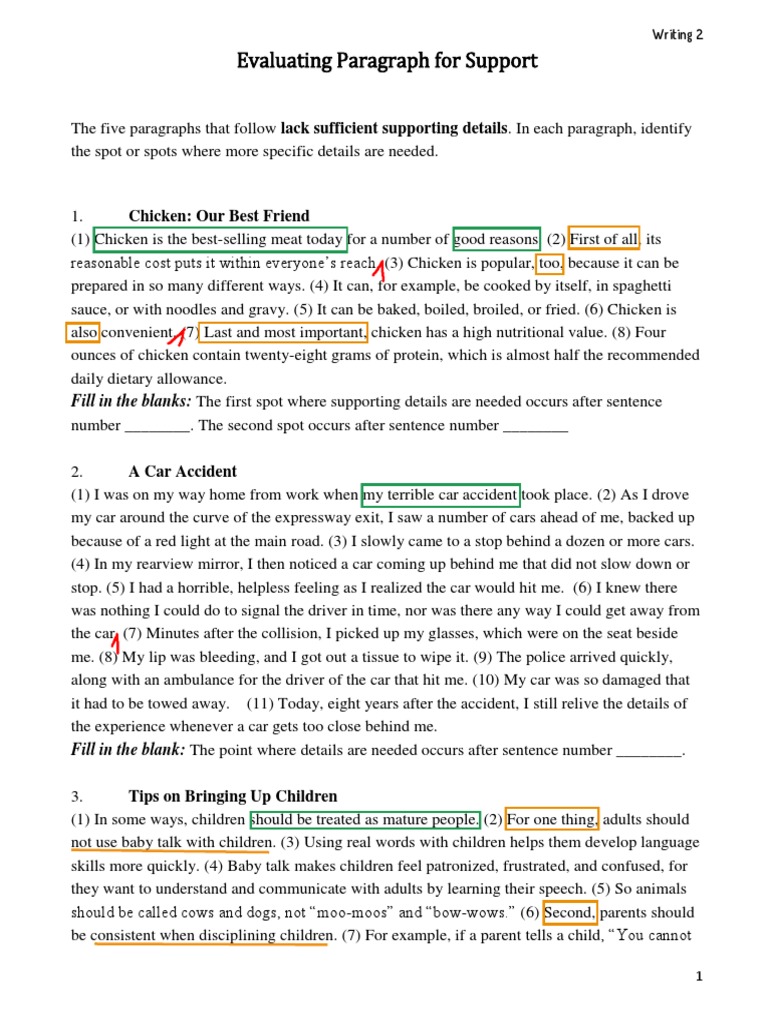 W4 - Handout 2 - Paragraph Support Exercises KEY | PDF