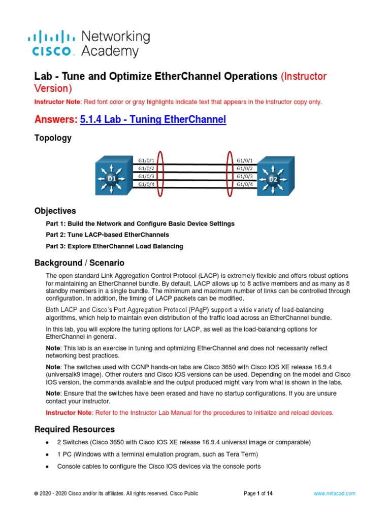5.1.4 Lab - Tuning EtherChannel | PDF | Load Balancing (Computing) | Ip Address