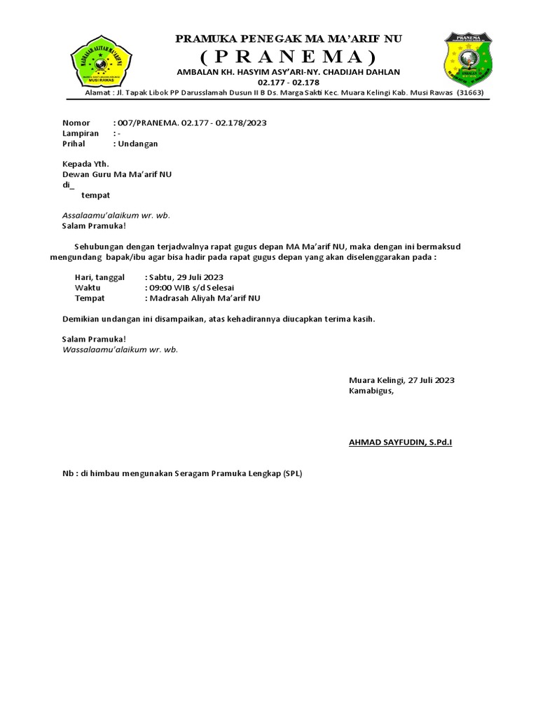 Surat Undangan Pramuka - Copy | PDF