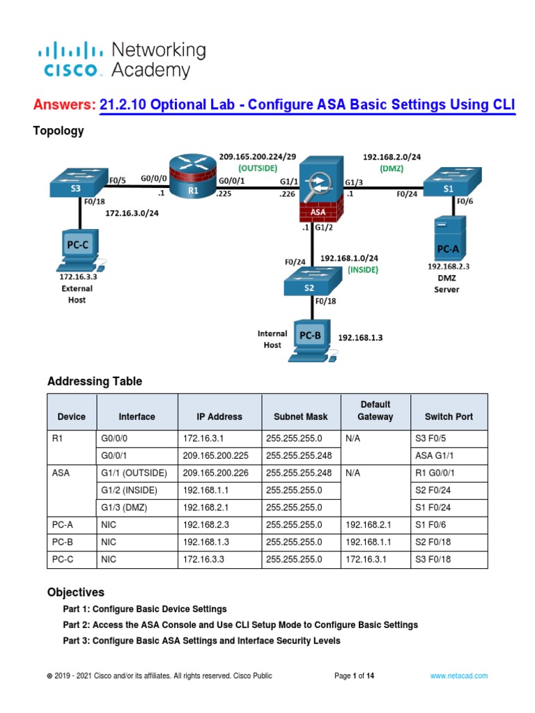 21.2.10 Optional Lab - Configure ASA Basic Settings Using The CLI | PDF ...