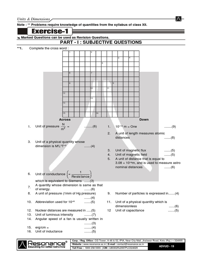Unit Dimension Exercise | PDF