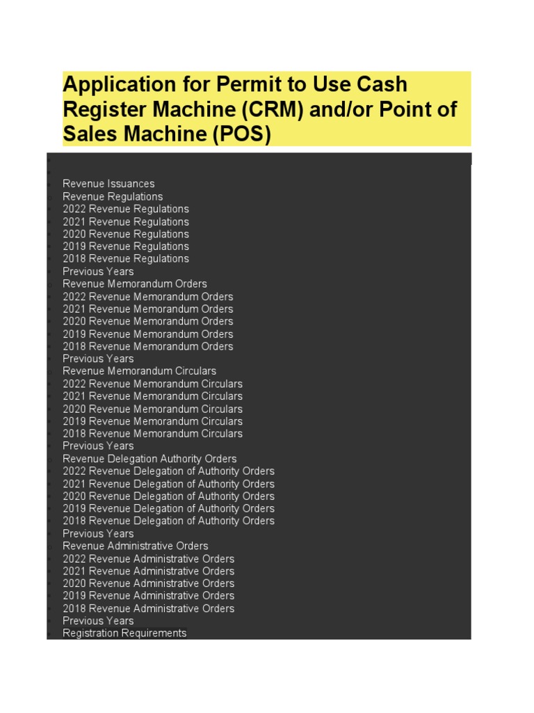 Application for Permit to Use Cash Register Machine | PDF | Point Of ...