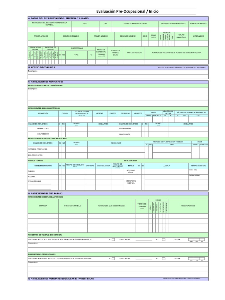 01 Ficha Médica Preocupacional - Inicio | PDF | Transgénero | Estudios LGBTQIA+