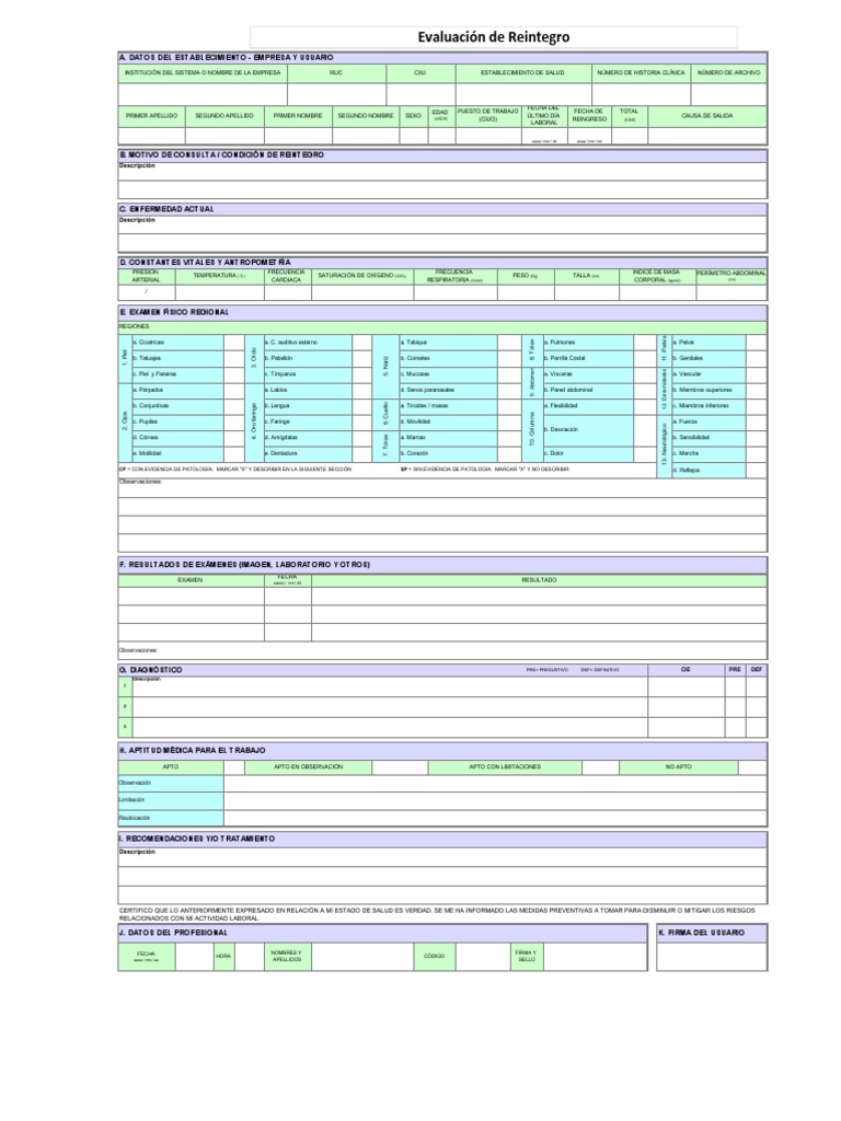 04 Ficha Médica Reintegro | PDF | Abdomen | Enfermedades y trastornos