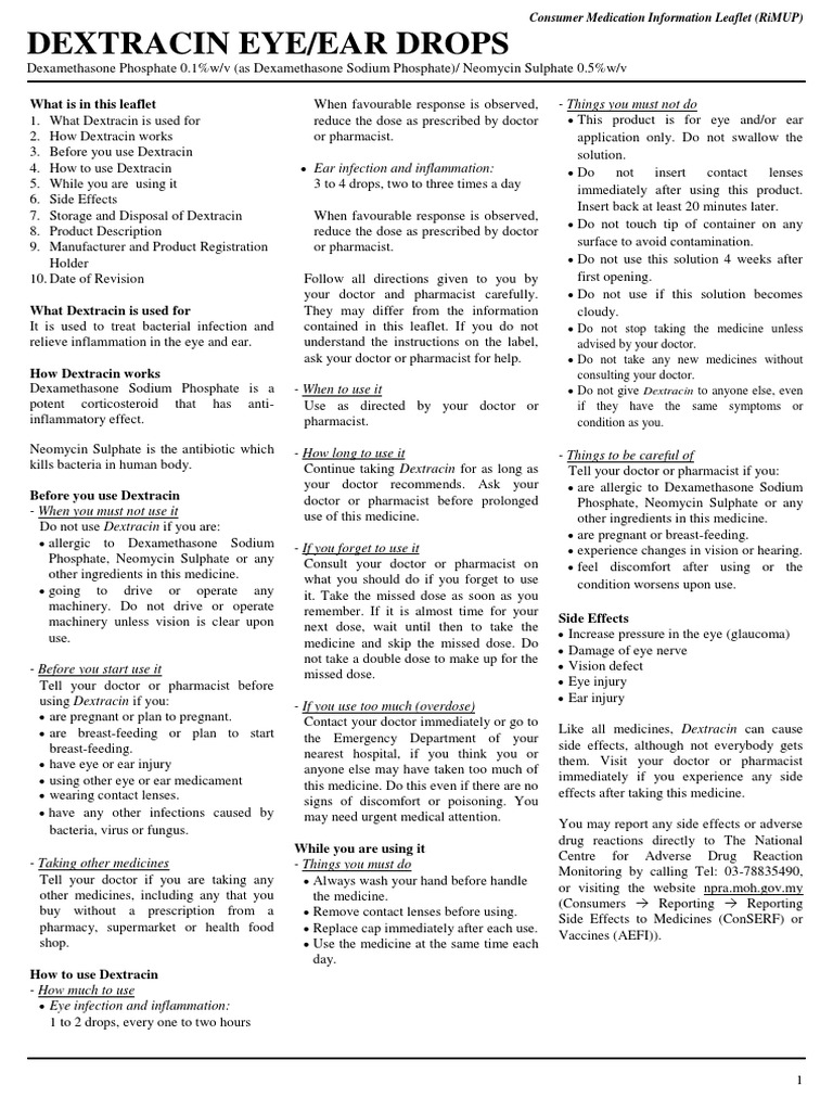 Dextracin Eye/Ear Drops: What Is in This Leaflet | PDF | Wellness