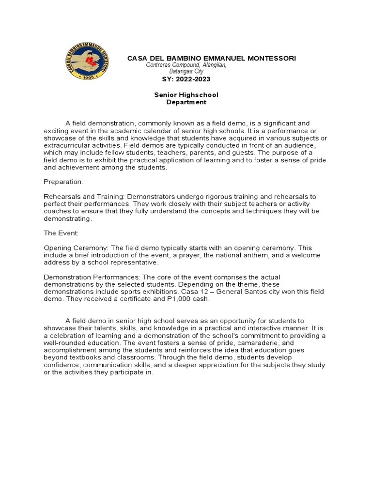 Field Demonstration Overview in Schools | PDF