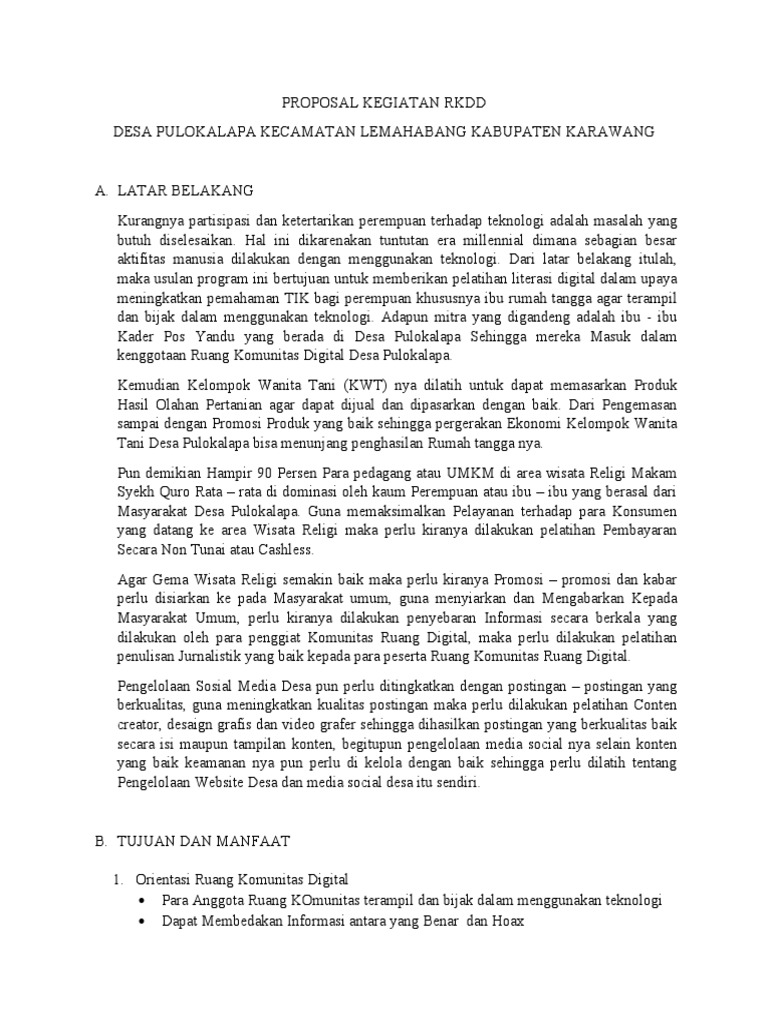 Proposal RKDD Puloklapa | PDF