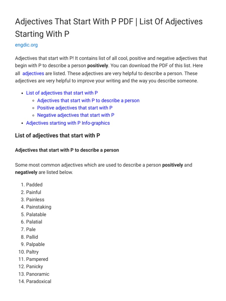 Adjectives That Start With P PDF _ List of Adjectives Starting With P ...